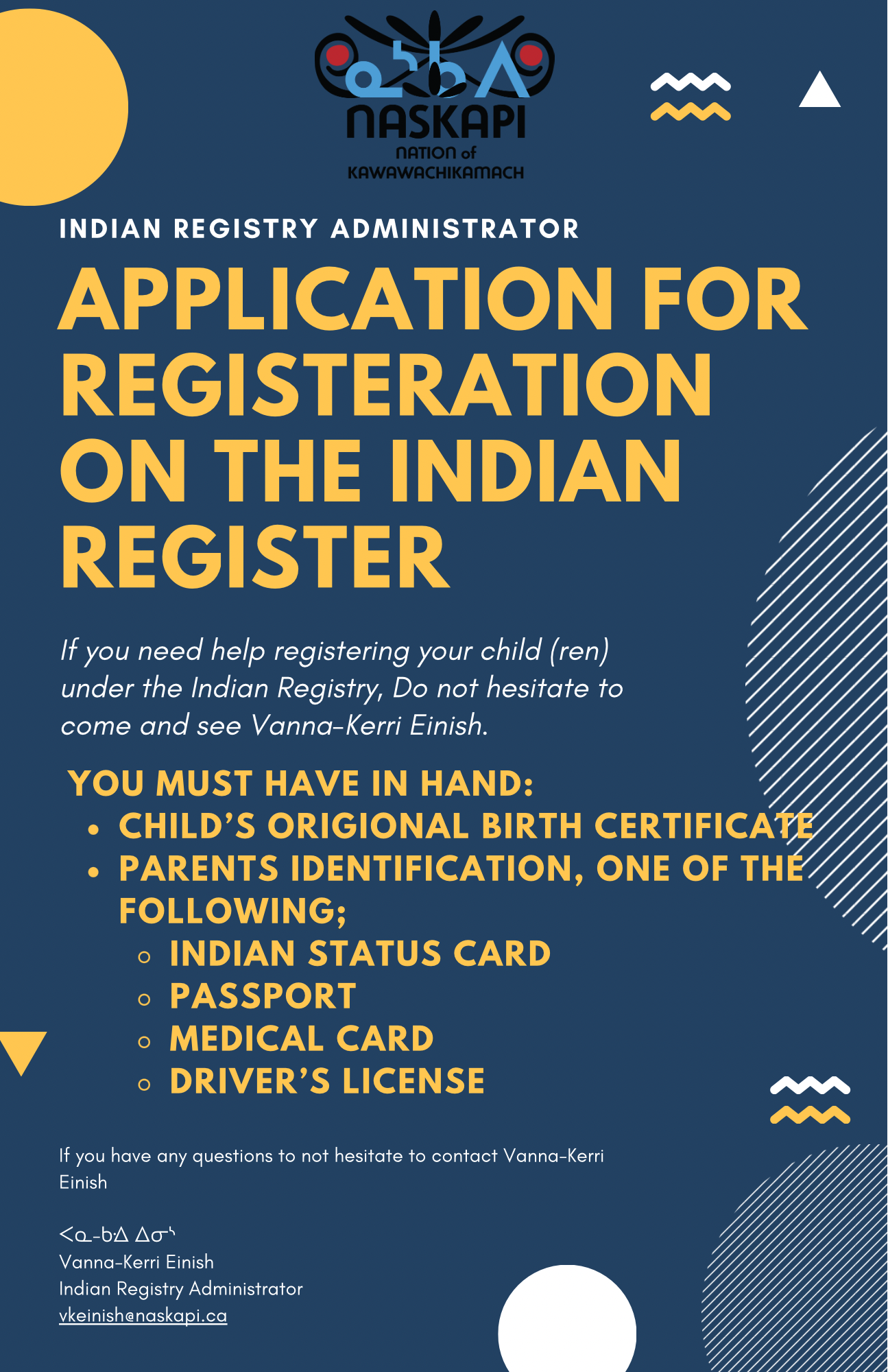 Application for registration on the Indian Register – Naskapi Nation of ...